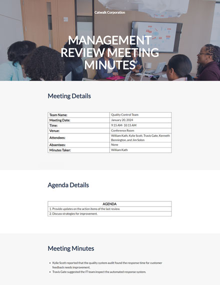 Quality Improvement Meeting Minutes Template | Template.net