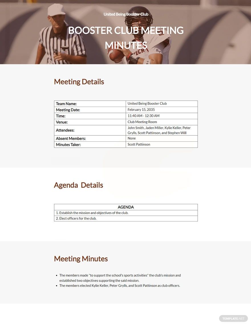 Booster Club Meeting Minutes Template Google Docs Word Apple Pages 