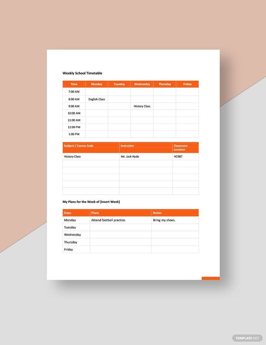 Student Project Planner Template Google Docs Word Apple Pages 