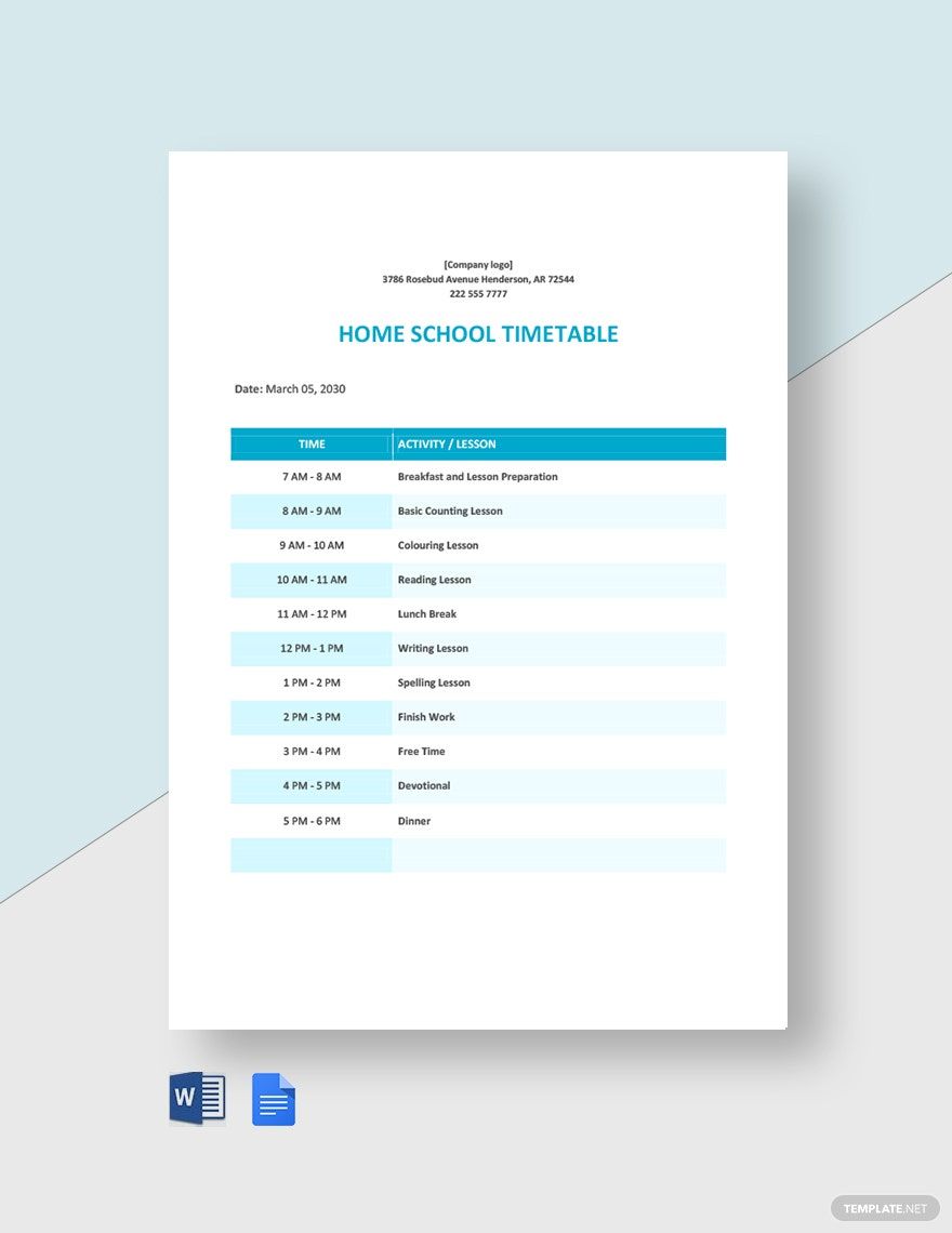 Home School Timetable Template Download In Word Google Docs 