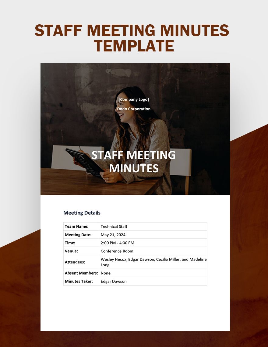 Staff Meeting Minutes Template - Google Docs, Word, Apple Pages ...