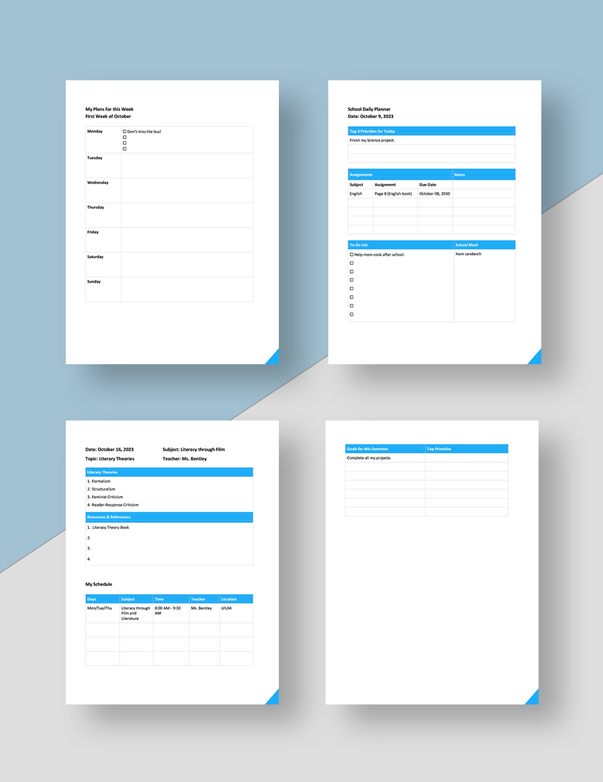 Middle School Planner Template Google Docs Word Template