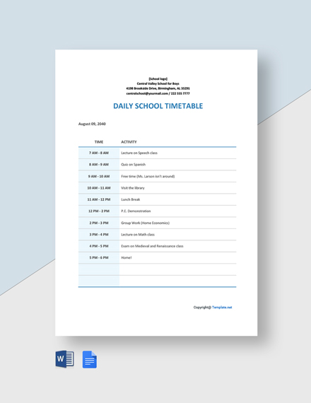 FREE Timetable Word Template Download Template