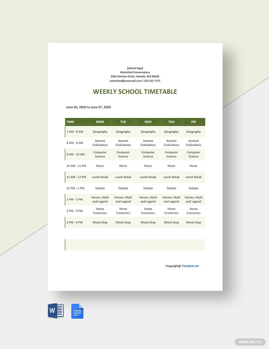 Blank School Timetable Template - Download in Word | Template.net