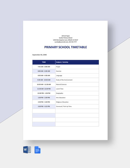 Free Blank School Timetable Template - Word | Template.net