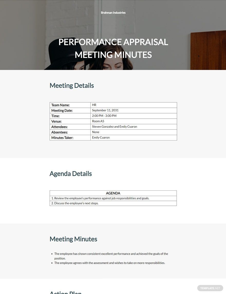 Performance Appraisal Meeting Minutes Template In Word Google Docs 