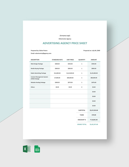 Free Simple Advertising Sheet Template - Google Sheets, Excel ...