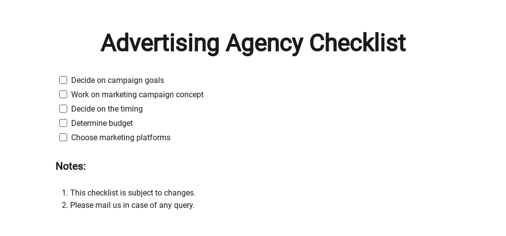 FREE Simple Advertising Agency Checklist Template - Word (DOC) | Google ...