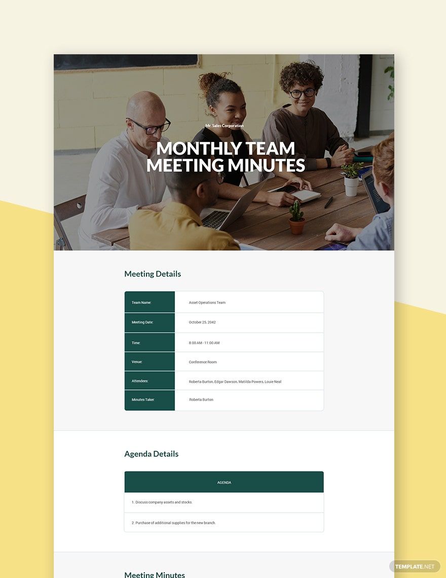 Free Simple Team Meeting Minutes Template - Google Docs, Word, Apple ...