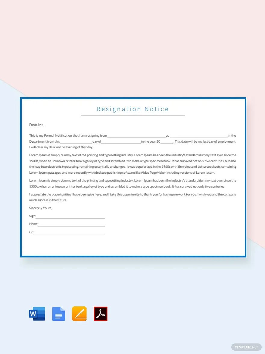 Free Resignation Notice Template - Google Docs, Word, Apple Pages, PDF ...