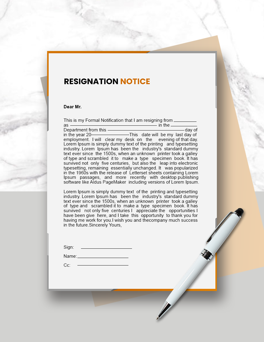 Free Resignation Notice Template - Word, Google Docs, PDF, Apple Pages ...