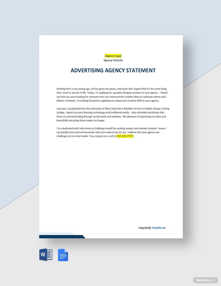 Free Sample Agency Statement Template - Google Docs, Word | Template.net