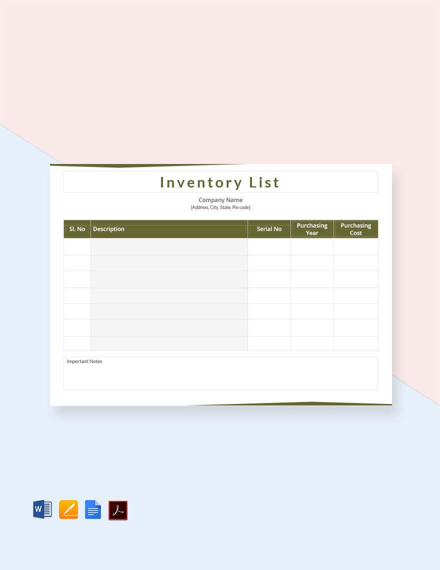 Inventory List Template | Template.net