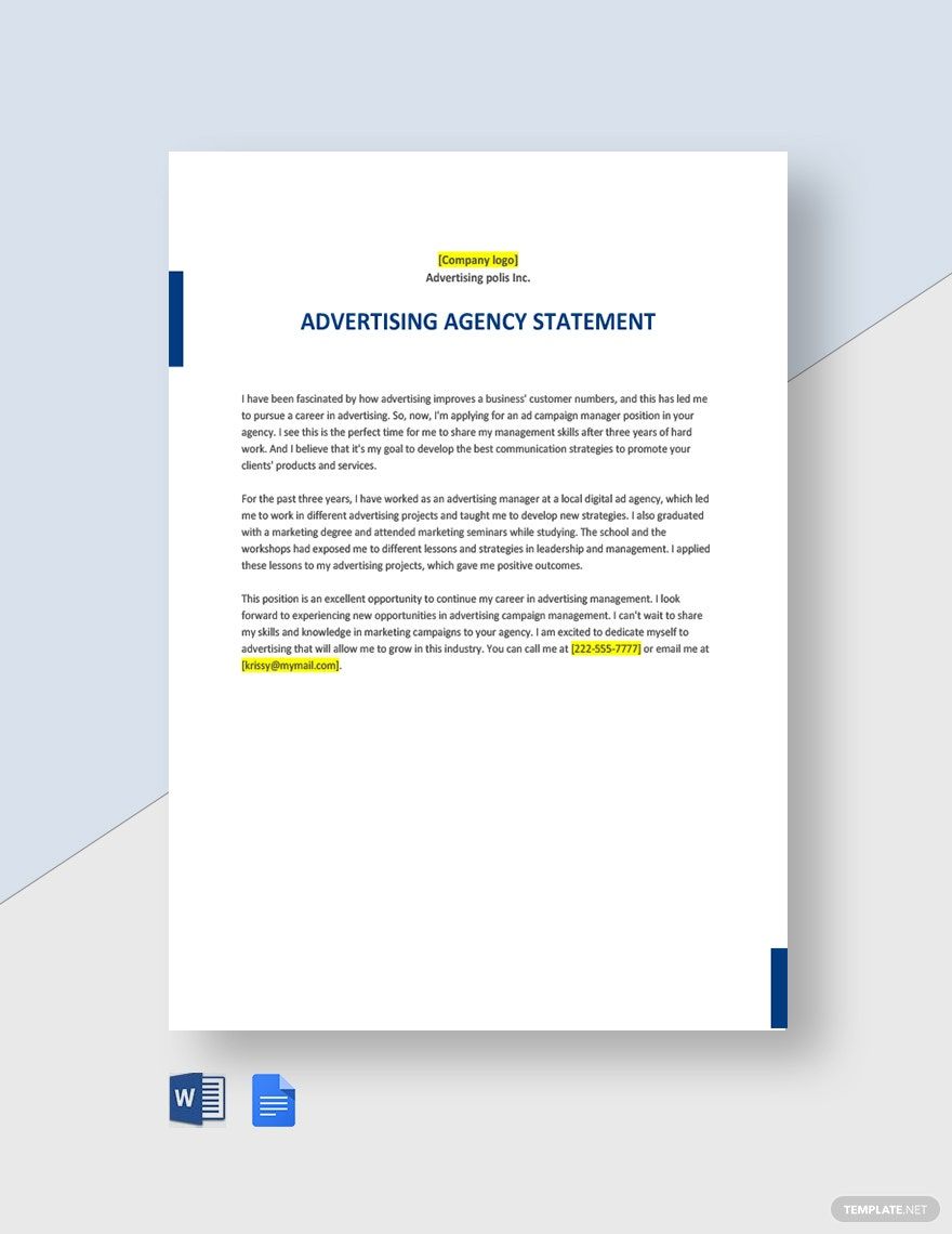 Basic Advertising Agency Statement template - Google Docs, Word ...