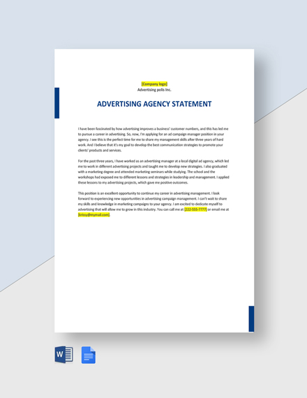 Agency Statement Template - Google Docs, Word | Template.net