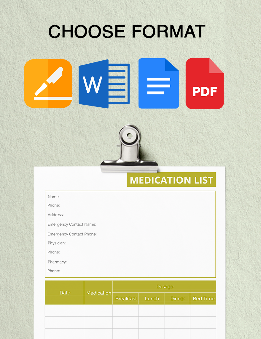 Medication List Template - Google Docs, Word, Apple Pages, PDF ...