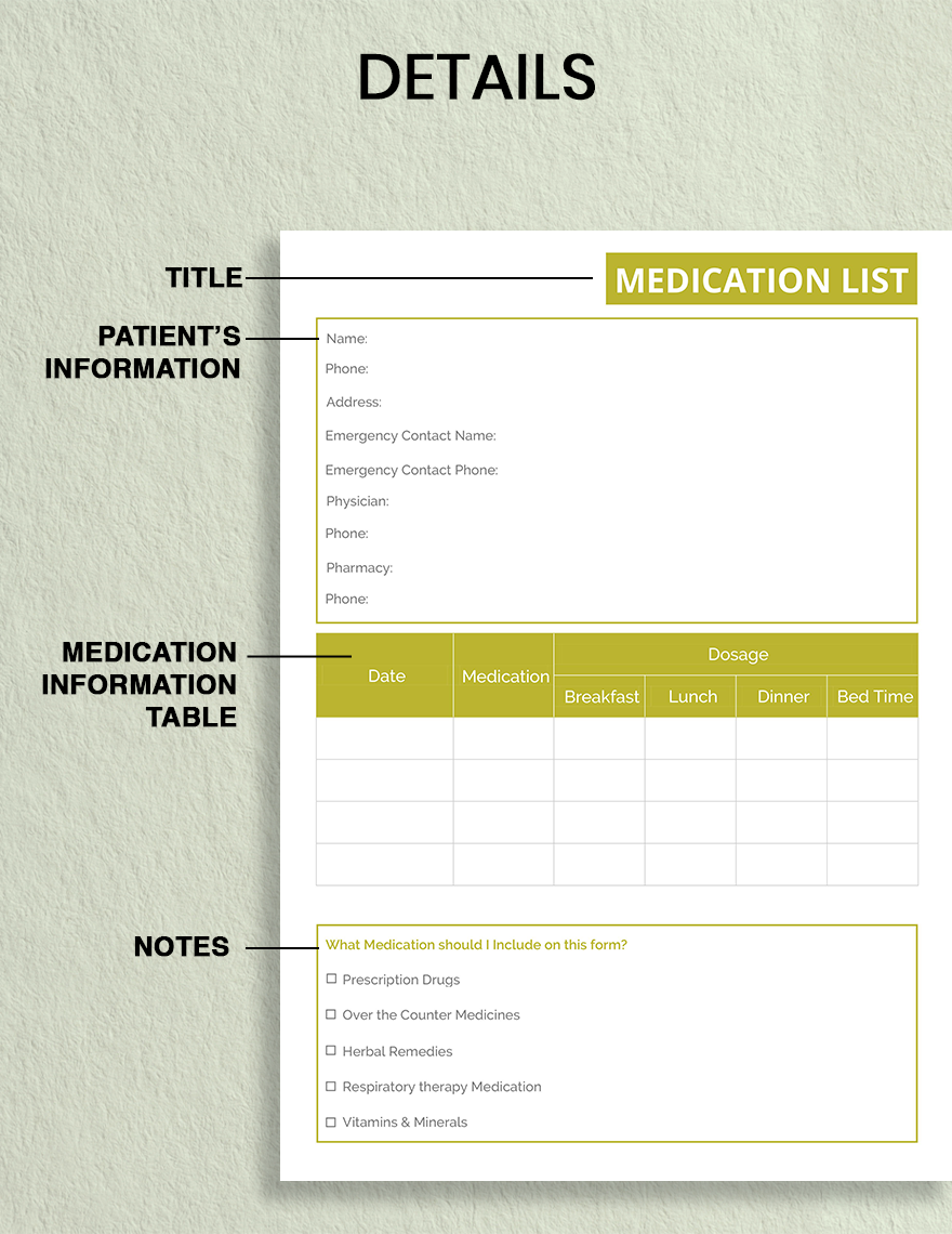Medication List Template - Google Docs, Word, Apple Pages, PDF ...