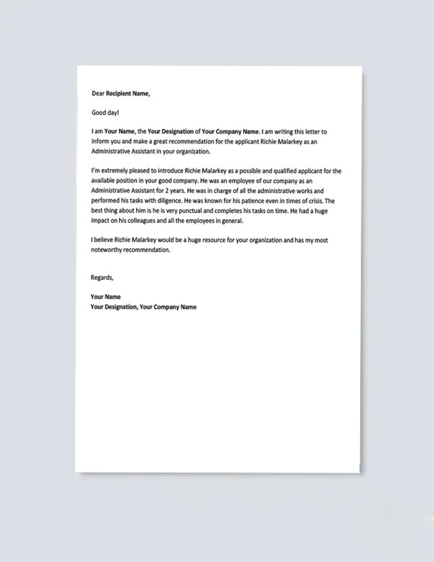 Recommendation Letter For Executive Assistant In Letter Of My XXX Hot