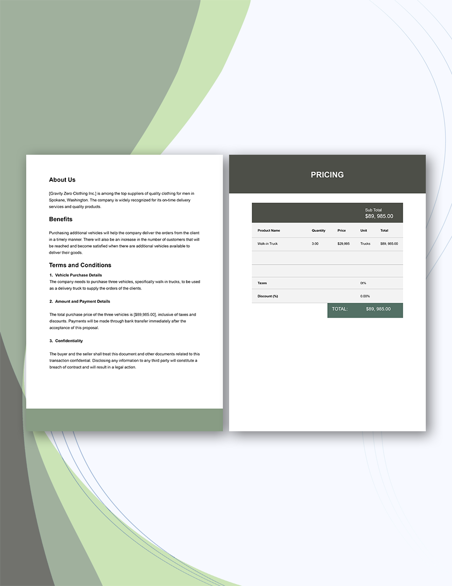 Vehicle Purchase Proposal Template - Google Docs, Word, Apple Pages ...