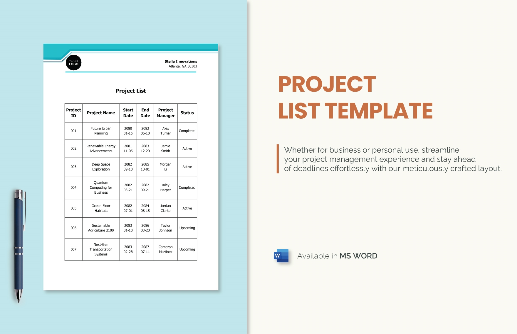 Project List Template - Download in Word, Google Docs, PDF | Template.net