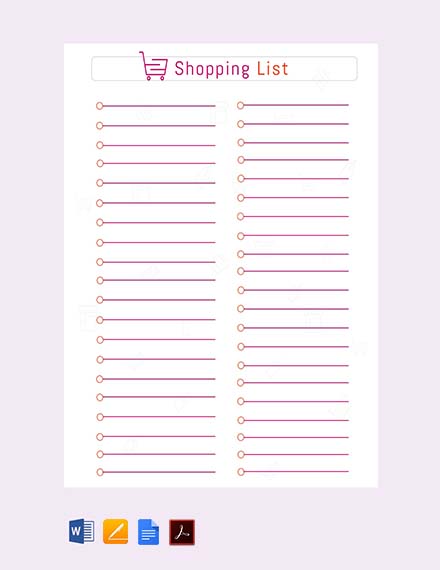 Free Shopping List Template