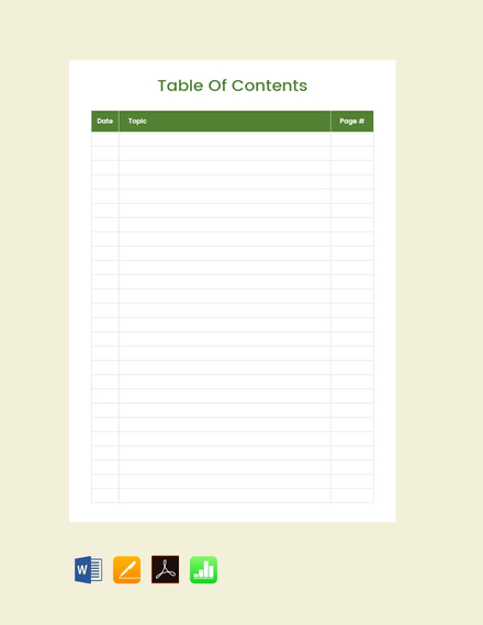 Generic Table Of Contents Template PDF Word Apple Pages Google Docs