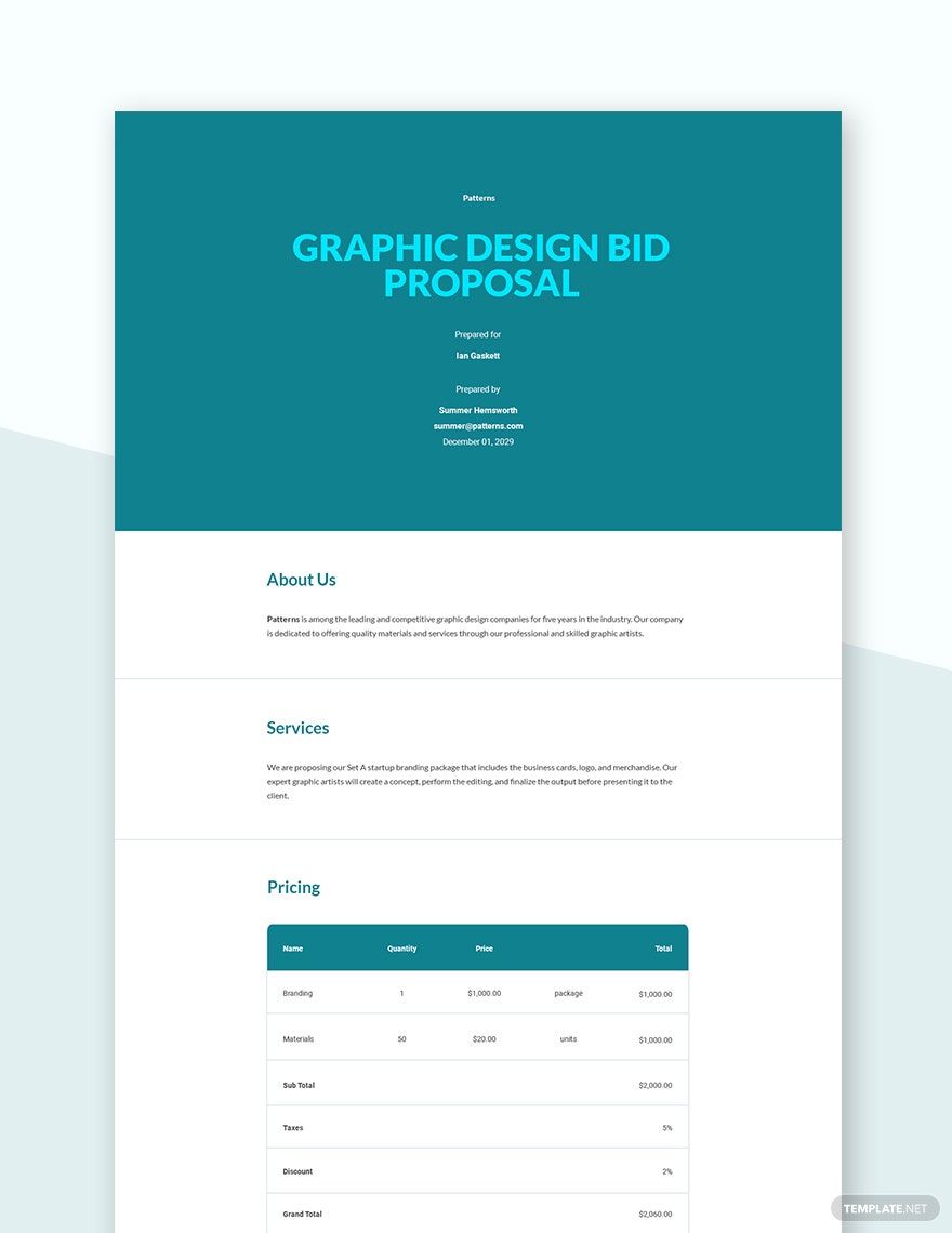 Graphic Design Bid Proposal Template Google Docs Word Apple Pages 