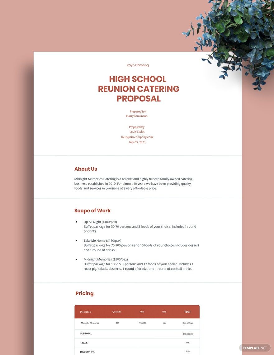 Sample Catering Proposal Template - Google Docs, Word, Apple Pages ...