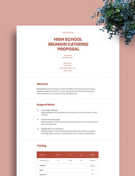 Catering Business Proposal Template - Google Docs, Word, Apple Pages ...