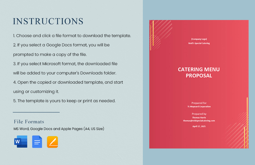 Catering Menu Proposal Template - Download in Word, Google Docs, PSD ...