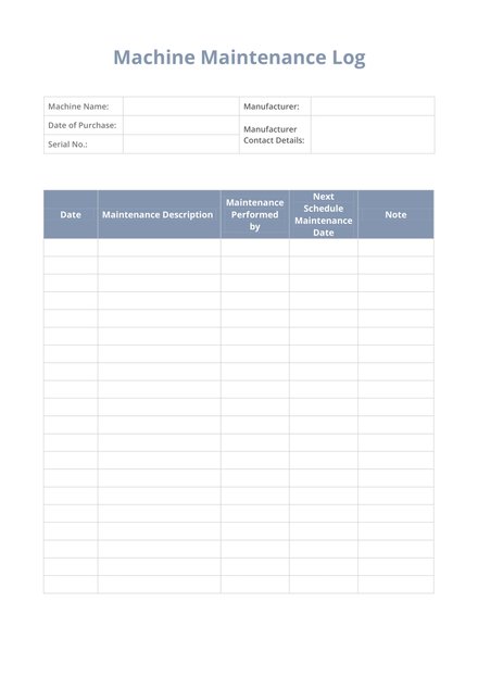 Free Machine Maintenance Log Template: Download 239+ Sheets in Word ...