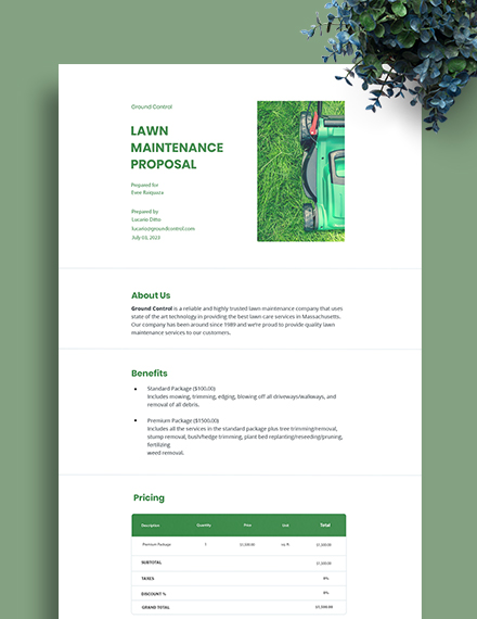 Free Simple Lawn Maintenance Proposal Template Google Docs Word 