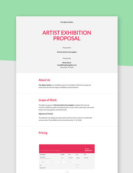 Artist Exhibition Proposal Template Google Docs Word Apple Pages 