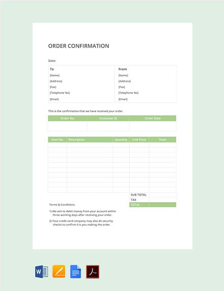 Simple Purchase Order Confirmation Template - Google Docs, Google ...
