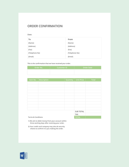 Free Order Confirmation Template: Download 38+ Order Templates in Word ...