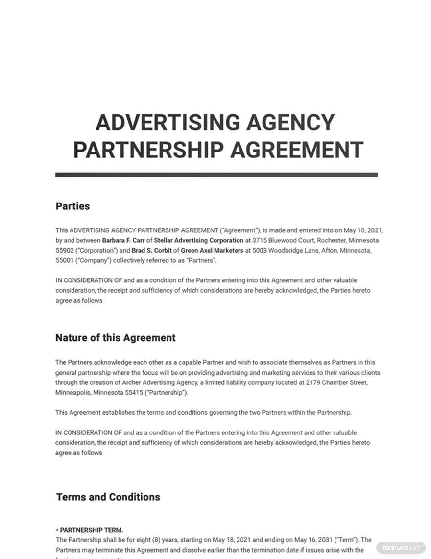 Simple Advertising Agency Agreement Template - Google Docs, Word ...