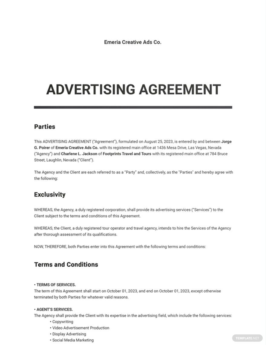 Simple Ad Agency Agreement Template - Google Docs, Word | Template.net