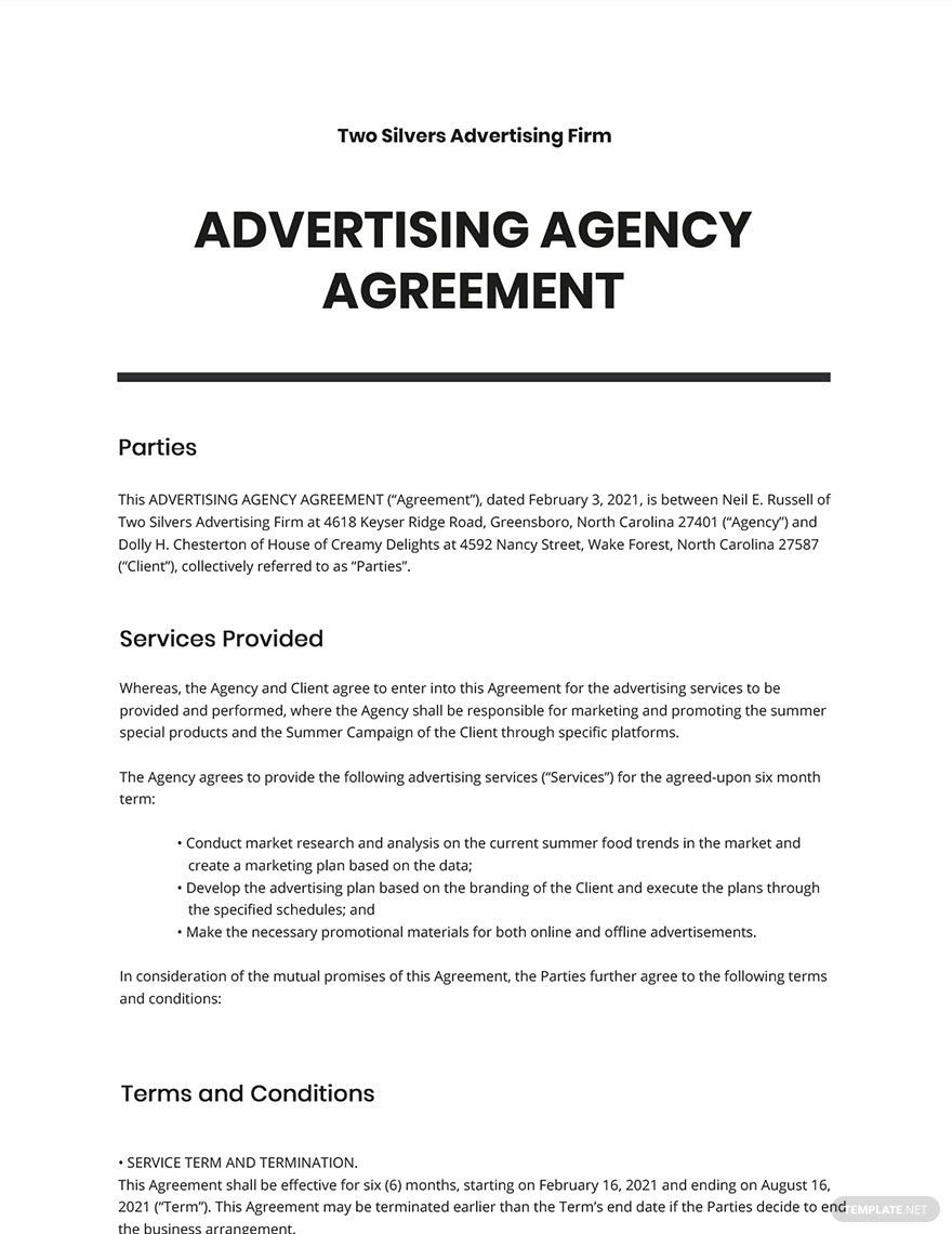 Simple Advertising Agency Agreement Template - Google Docs, Word ...
