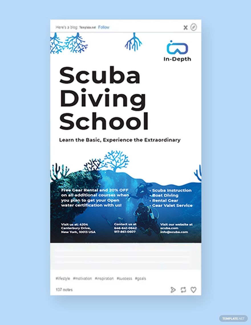 Scuba Diving School Facebook Post Template - PSD | Template.net