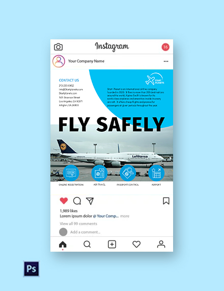 FREE Airlines Aviation Services Instagram Post Template - PSD