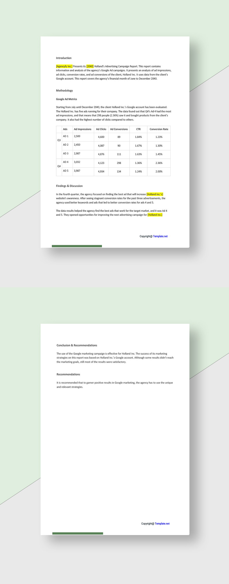 Free Sample Advertising Agency Report Template - Google Docs, Word ...