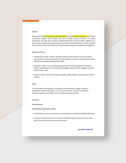 FREE Sample Advertising Agency Policy Template - Word | Google Docs