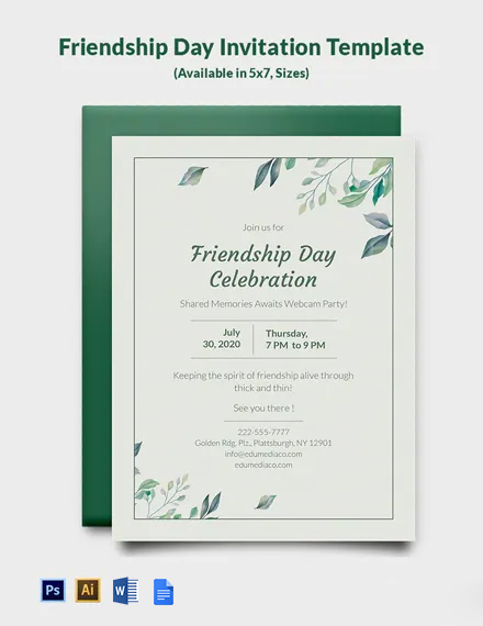 Friendship Day Party Invitation Template - Google Docs, Word, Apple ...