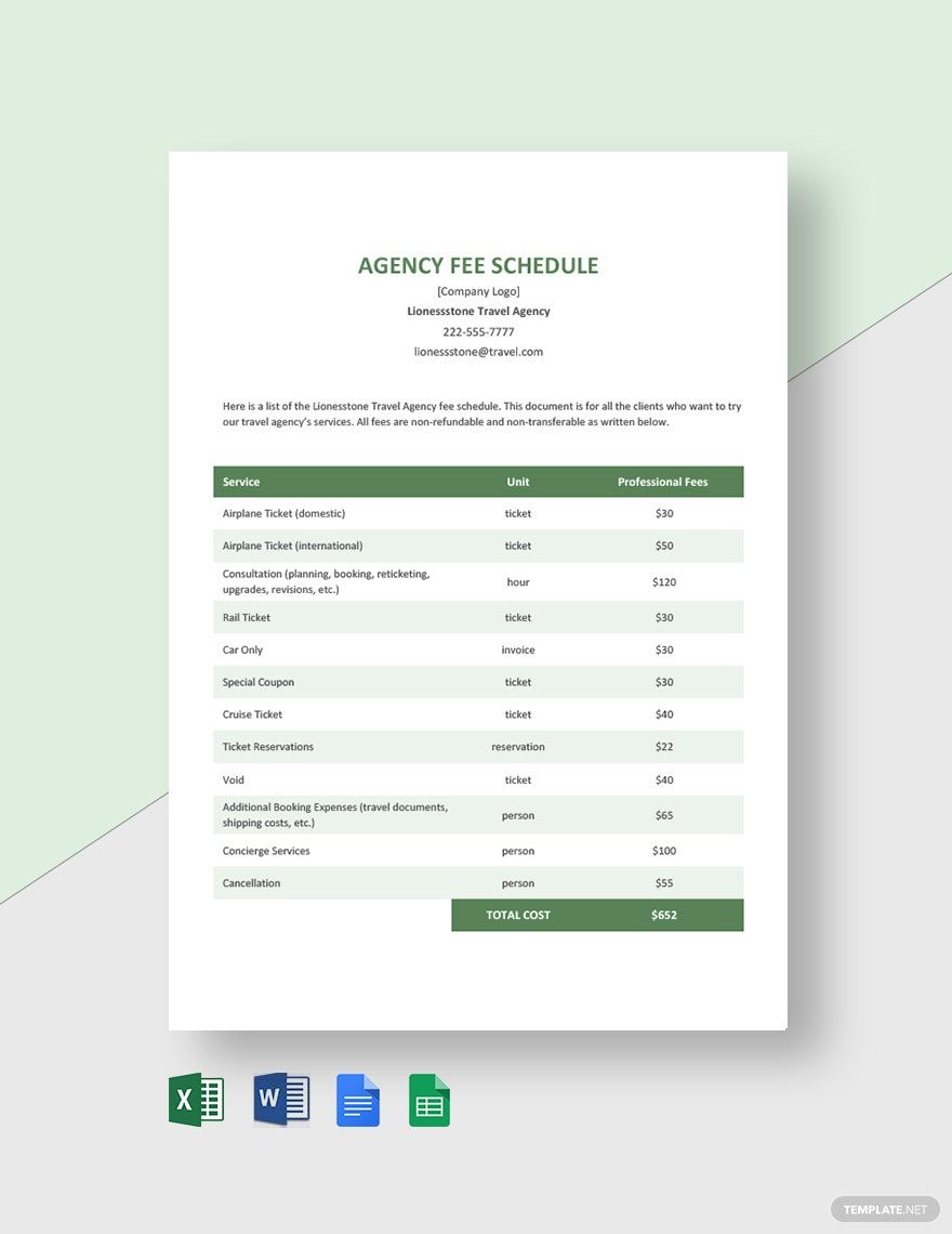 Agency Fee Schedule Template Download In Word Google Docs Excel Google Sheets Apple Pages 