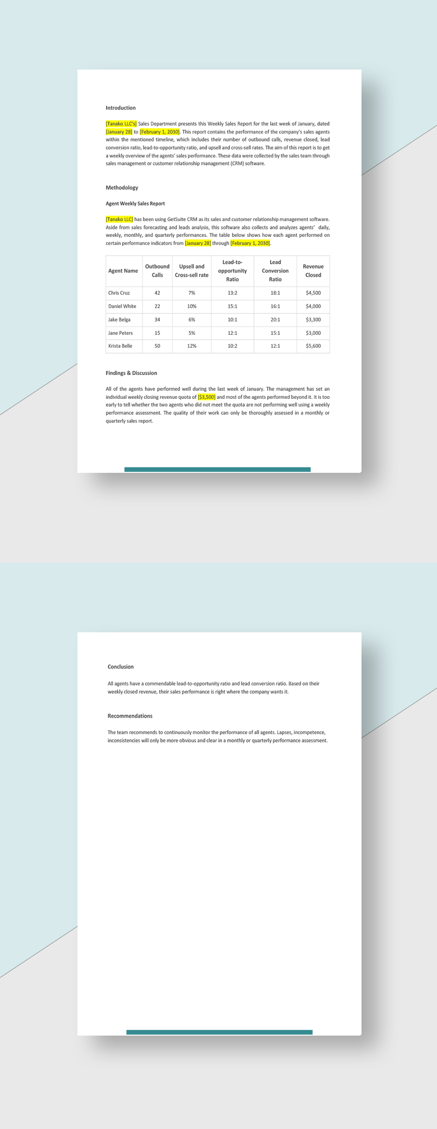 Free Free Agency Weekly Sales Report Template - Google Docs, Word ...