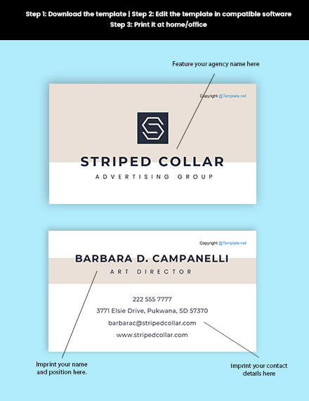 Free Sample Advertising Agency Business Card Template - Word, PSD ...