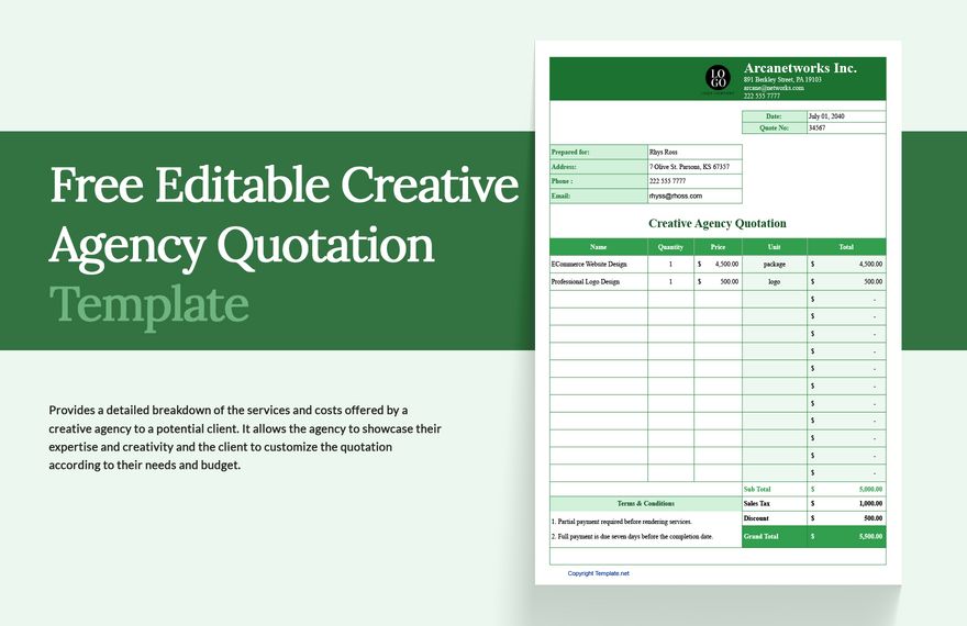 Editable Sales Quotation Template - Google Docs, Google Sheets, Excel ...