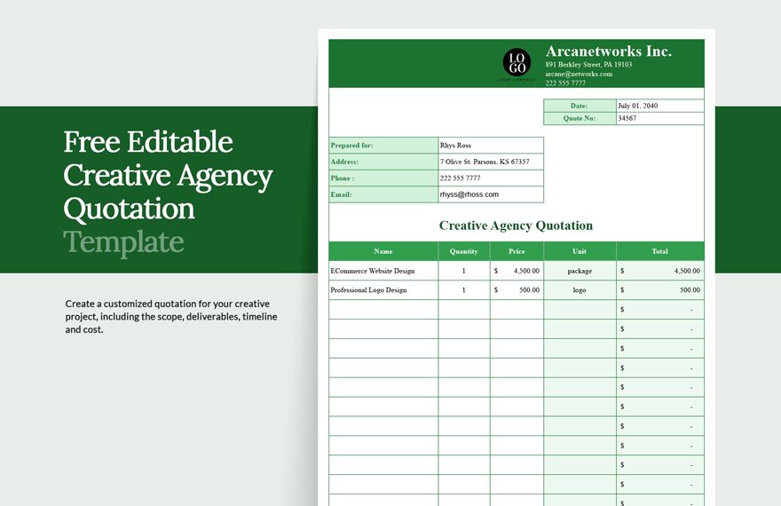 Free Editable Creative Agency Quotation Template - Google Docs, Google ...