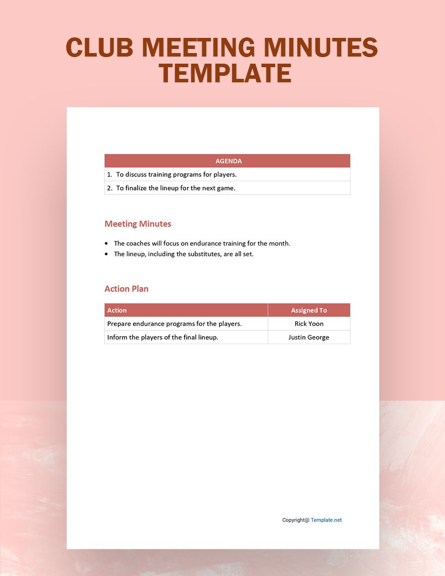 Club Meeting Minutes Template - Word, Google Docs, Apple Pages ...
