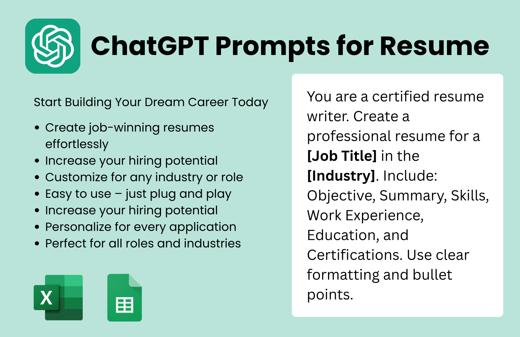 Free ChatGPT Prompts for Resume Template in Excel, Google Sheets to ...